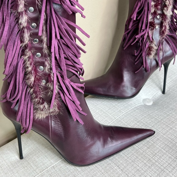 Aldo | Shoes | Vintage Aldo Leather Fringe Fur Heel Boot | Poshmark
